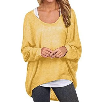 Generic Tee Shirt Manche Longue Femme Oversize Casual Blouse Chic et &eacute;l&eacute;gant Fluide Longue Pull Automne Hiver Chaud Tricot Jersey Hauts Basique Couleur Unie Q