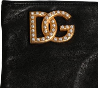 Dolce & Gabbana Pearl-Embellished DG Logo Gloves - Black