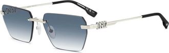 Dsquared2 Homme, Accessoires, Gris, Taille: 58 MM Lunettes de Soleil Homme Rectangulaire Argent Brillant