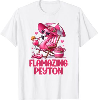 BDAZ Flamazing Peyton Pink Flamingo Tropical Beach Trip Damen T-Shirt