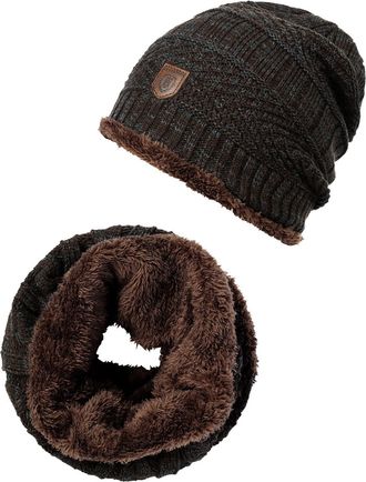 Indicode Unisex Siracusa Winter-Set M&uuml;tze & Schal | Strick Winterm&uuml;tze Winterschal Dk Brown, One Size