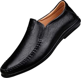 Generic Mocassins for Hommes en Cuir véritable avec détails de Couture, Bout Rond, Respirant, Talon Plat, Confortable, léger, Classique, à Enfiler(Noir,40 EU)