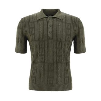 Fendi Geflochtener Strick-Polopullover - - Tops - Herren - Gr&uuml;n - L