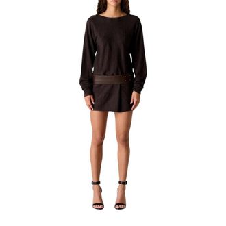 CHRISTOPHER ESBER Femme, Robes, Brun, Taille: 40 FR Mini-robe en m&eacute;rinos Magyar ceintur&eacute;e en cuir L/S