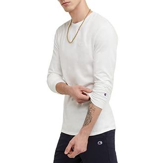 Champion T-Shirt pour Homme, t-Shirt Classique à Manches Longues Confortable, t-Shirt Doux pour Hommes Standard ou Grands et Grands, Blanc, Taille L