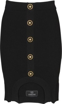 Balmain Femme, Jupes, Noir, Taille: 40 FR Jupe courte trompe-loeil en maille c&ocirc;tel&eacute;e