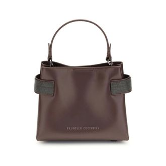 Brunello Cucinelli Femme, Sacs, Brun, Taille: ONE Size Sac &agrave; main en cuir avec des bijoux brillants