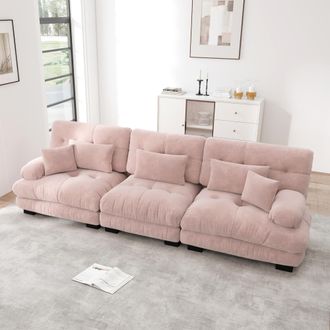Suky Brand Modulares Ecksofa 3-Sitzer mit Tiefensitz, Chenille Schlafsofa Komfortabel Gepolstert für Wohnzimmer, Apartment, Studio, Büro, 313 x 77 x 81cm (Rosa)