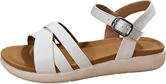 Generic Sandales plates dété pour femme - Couleur unie - En cuir - Avec boucle dorteil, blanc, 37 EU