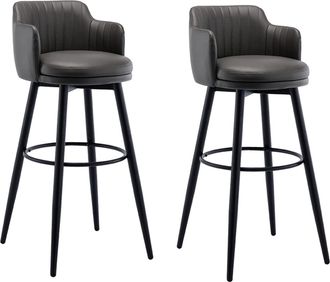Generic Drehbarer Barhocker, 2er-Set mit R&uuml;ckenlehne, K&uuml;chenbarhocker, Tresenhocker mit Armlehnen, Metallbeine