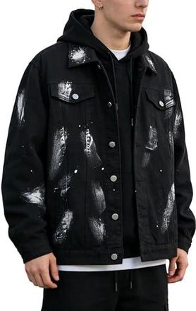 Generic Mens Jackets Casual Stylish Classic Washed Trucker Denim Coat Trendy Jean Jacket Casual Spring Cargo Outwear Black 4X Large