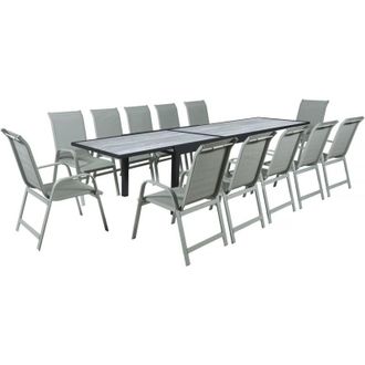 Habitat et Jardin Ausziehbarer Tisch und Gartenst&uuml;hle aus Aluminium Lagos - 200/320 x 105 x 76 cm - Taupe - 12 Pl&auml;tze