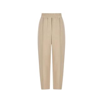 Brunello Cucinelli Stoffhose mit hoher Taille und Bundfalten - - Trousers - Damen - Beige - M