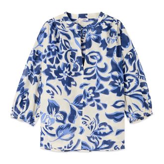 Oltre Bluse aus Baumwolle mit Muster - - Blouses & Shirts - Damen - Blau - L