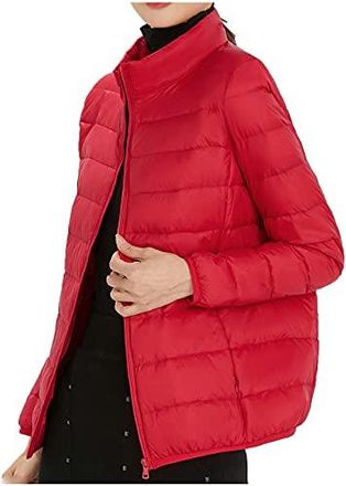 Generic Vestes pour femmes 2026 - Couleur debout - Manches chaudes - Haut en duvet uni - L&eacute;ger et long, Rouge, XXL