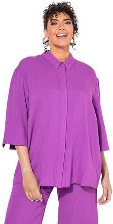 Ulla Popken Femme Grandes Tailles Chemisier à pli daisance. Manches 3/4 et col Classique. Coupe évasée Violet 50+ 827590830-50+