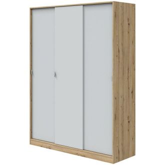 Dmora Kleiderschrank 3-t&uuml;rig Senales, Schlafzimmer-Schrank mit Kleiderstange, 50x150 cm Braun