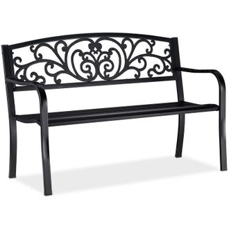 Relaxdays Relaxdays - Banc de jardin 2 places noir - Mat&eacute;riau fonte de fer et acier - Dimensions H 86,5 x L 127 x P 60 cm - Confortable pour balcon et terrasse