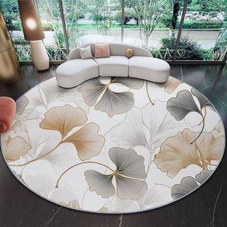 Generic Tapis Rond 100 cm (Round) Microfibre Douce Tapis Circulaire Salon Feuille de Ginkgo Simple Chambre Imprim&eacute;s Imprim&eacute; Antid&eacute;rapant Lavable Tapis de Sol 