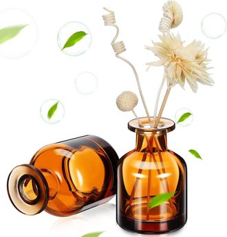 NUOBESTY GOOHOCHY Glas Aromadiffusoren 2 St&uuml;ck 150ml Leere Zylindrische Nachf&uuml;llbare Diffusorflaschen f&uuml;r &Auml;therische &Ouml;le und Flammenlose Rattanstruktur f&uuml;r Zuh