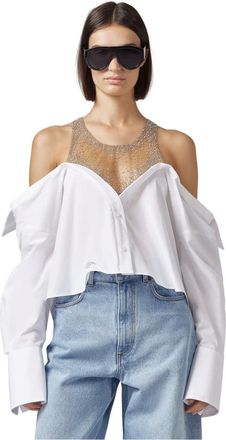 Giuseppe Di Morabito Femme, Blouses et Chemises, Blanc, Taille: 34 FR Chemise &Eacute;paules D&eacute;nud&eacute;es Orn&eacute;e de Cristaux