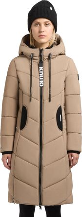 Khujo Damen Langer Wintermantel warmer Steppmantel mit Schlüsselanhänger und Kapuze Aribay4 Light-YM Cookie Beige Gr. M