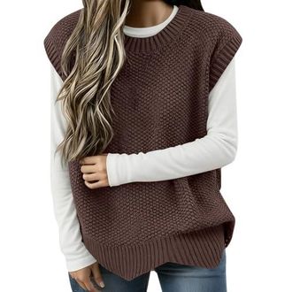 Generic Gilet sans Manche Femme Gilet Femme D&eacute;contract&eacute; Quotidien Ville Tricot &Eacute;pais Oversize - Col Rond L&eacute;ger pour Empilage Automne Cosy