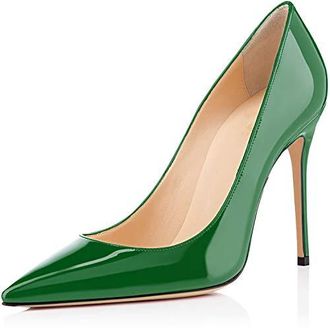 elashe Escarpins Party Ultimes Talon Aiguille 10 CM Pointed Toe en Cuir Verni pour Élégance & Sexy VertA EU40
