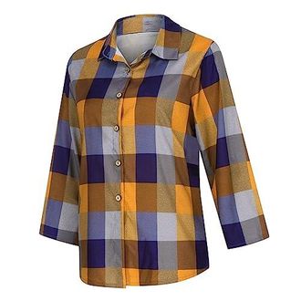 Generic Vestes pour femmes 2026 Mode Femmes Casual Manches Longues Plaid Chemise Slim Jacket Top, Orange, 5XL