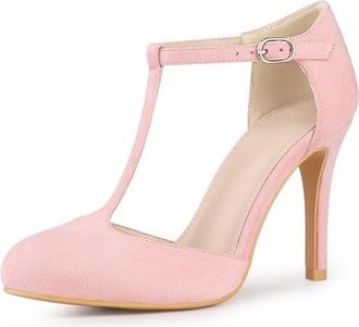 Allegra K Femmes Pointe Arrondie talo n Aiguille Sangle de Cheville en T Pompes Rose 39