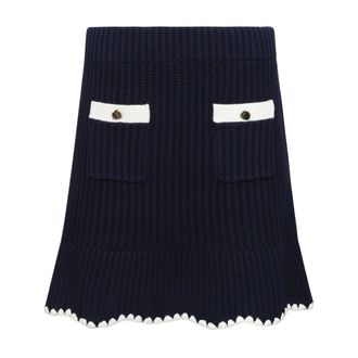 Self Portrait Femme, Jupes, Bleu, Taille: 42 FR Mini-jupe en tricot crochet&eacute;