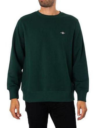 GANT Sweat à col en C Reg Shield Maillot de survêtement, Tartan Green, L Homme