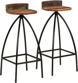 Les Tendances Tabouret de bar bois massif foncé et pieds métal noir Ive - Lot de 2