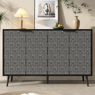 Merax Sideboard Esszimmerschrank Freistehender Aufbewahrungsschrank f&uuml;r Esszimmer und Wohnzimmer, 120&times;35&times;78 cm,Schwarzem MDF und Metallbeinen
