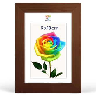 MG Design Bilderrahmen 9 x 13 cm - Fotorahmen mit Braun Holzrahmen (Echtholz) und bruchsicherem Acrylglas, Hoch & Quer zum Aufh&auml;ngen, zum Aufstellen