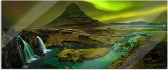 Pixxprint Glasbild Panorama, Wandbild aus Echtglas, Kirkjufell Wasserfall, 120x50 cm, inkl. Aufhängung und Abstandshalter