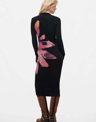 Desigual robe fleurie &agrave; manches maxi noire