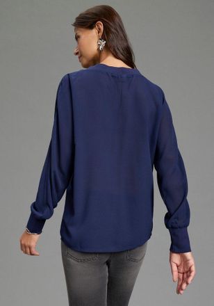 Laura Scott Chiffonbluse leicht transparent, mit h&uuml;ftbedeckender L&auml;nge, V-Ausschnitt