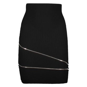 ADĀMO Andrea Adamo Gerippter Gestrickter Minirock mit Rei&szlig;verschl&uuml;ssen - - Skirts - Damen - Schwarzk - M