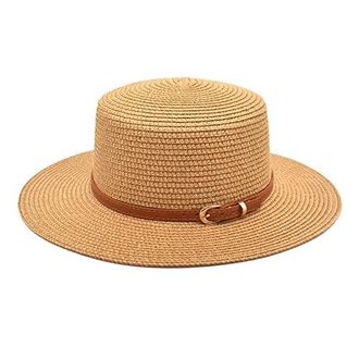 Generic Chapeau d&eacute;quitation unisexe r&eacute;tro occidental pour adulte - Ceinture en cuir - Casquette large - Chapeau de paille - Tenue de plage pour femme, marron,