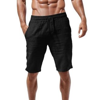 Generic Short Homme Coton Lin- Short Running Hommes Grande Taille-Shorty Homme Taille Elastique Couleur Unie Casual d&eacute;t&eacute; Droit Shorts avec Poches L&eacute;Ger Et Res