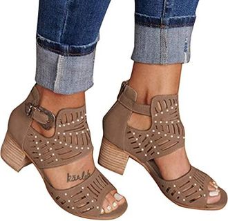 Onsoyours Sandales Été Femme High Heels Daim Sandales avec Bride De Cheville Talons Hauts pour Soirée Parties Mariage Chaussures B Marron 39 EU