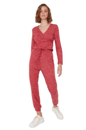 Trendyol Damen Trendyol Herren Loungewear Hoher Bund Figurbetont Hose Pants High Waist Woven Fitted Stone Pants, Burgundy, M