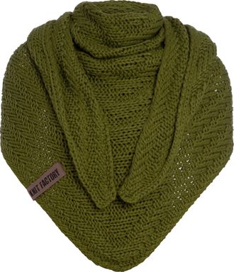 Knit Factory Dreiecksschal Sally - Damen Strickschal mit Wolle - Grob gestrickten Schal - Hochwertige Qualit&auml;t - XXL Schal - 220x85 cm - Moosgr&uuml;n