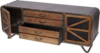 Hhg TV-Rack HHG-612, Fernsehtisch Lowboard Kommode, Industrial Tanne Holz Metall 55x139x41cm, braun-schwarz