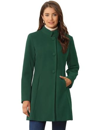 Allegra K Manteau dhiver &eacute;l&eacute;gant pour femmes, mi-cuisse, col montant, caban mi-long &agrave; boutonnage classique Vert profond XL