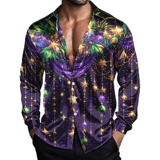 Generic Costume de carnaval pour homme - Chemise &agrave; manches longues - Chemise d&eacute;t&eacute; &agrave; manches longues - Respirante - L&eacute;g&egrave;re - Chemise de plage &agrave; revers - Chemis