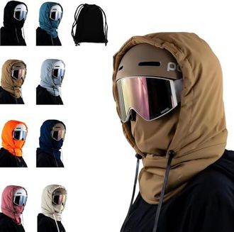 Generic Cagoule imperm&eacute;able doubl&eacute;e en polaire, cagoule de ski, couvre-casque de ski chaud dhiver avec cordon de serrage, marron, Taille unique