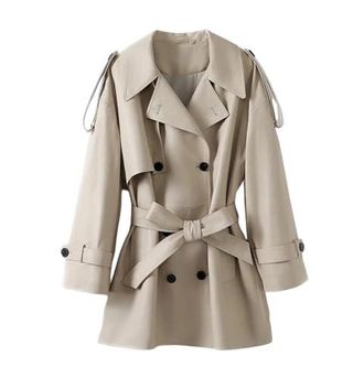 Generic Veste en cuir v&eacute;ritable pour femme - Automne Hiver Peau de Mouton Double Boutonnage Ceinture Trench Coat D&eacute;contract&eacute; Mi-long, EN8, S