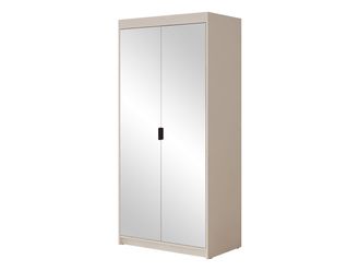 Mirjan24 Kleiderschrank Elena 2D mit Frontspiegel, Dreht&uuml;renschrank mit Kleiderstange und 6 Einlegeb&ouml;den, Schrank f&uuml;r Schlafzimmer oder Flur (Beige, Ohne Schra